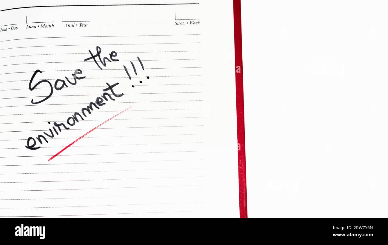 Save The Environment Handwriting Text On Page Of Office Agenda Copy