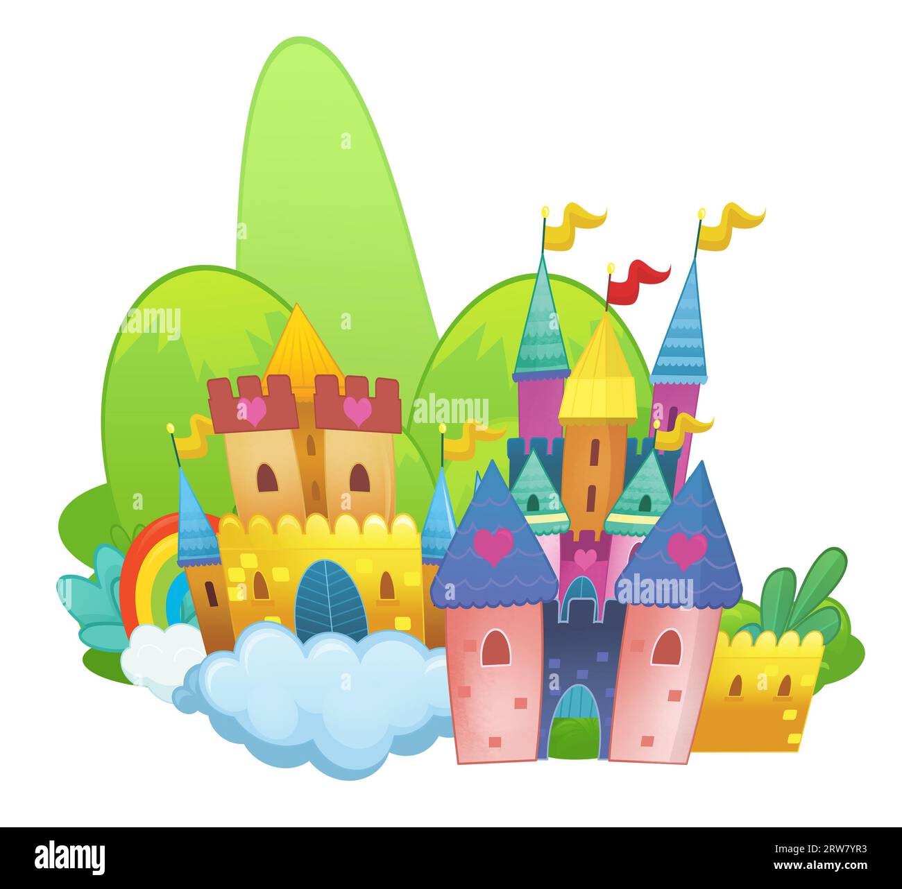cartoon beautiful and colorful medieval castle isolated illustration ...