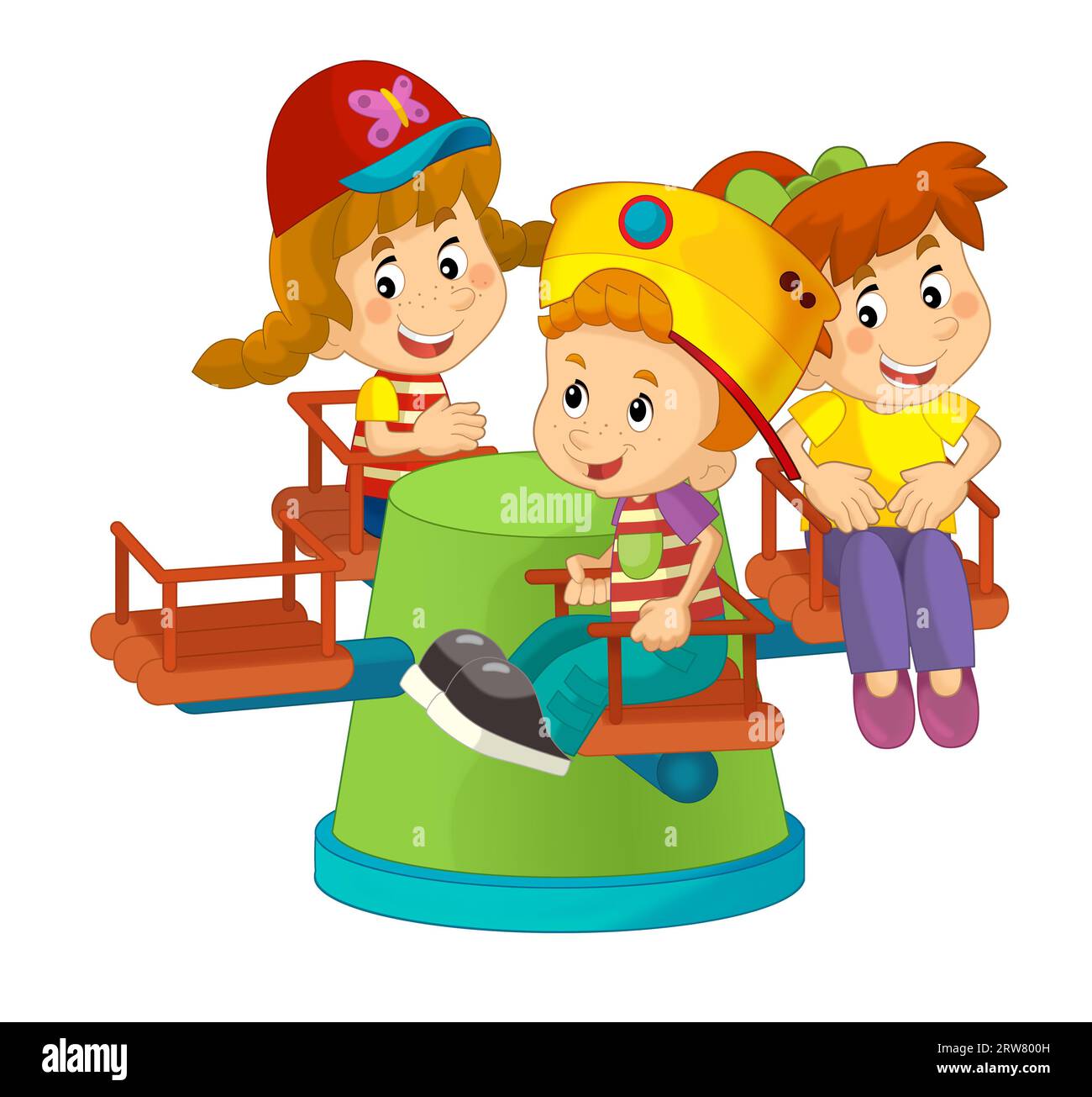 cartoon scene with kids playing at funfair amusement park or playground ...