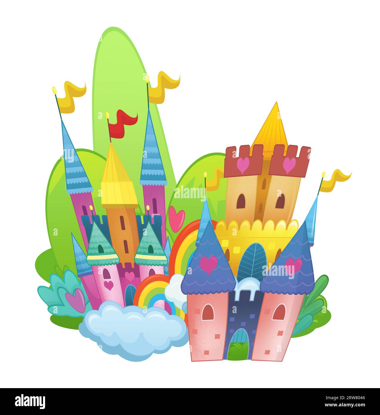 cartoon beautiful and colorful medieval castle isolated illustration ...