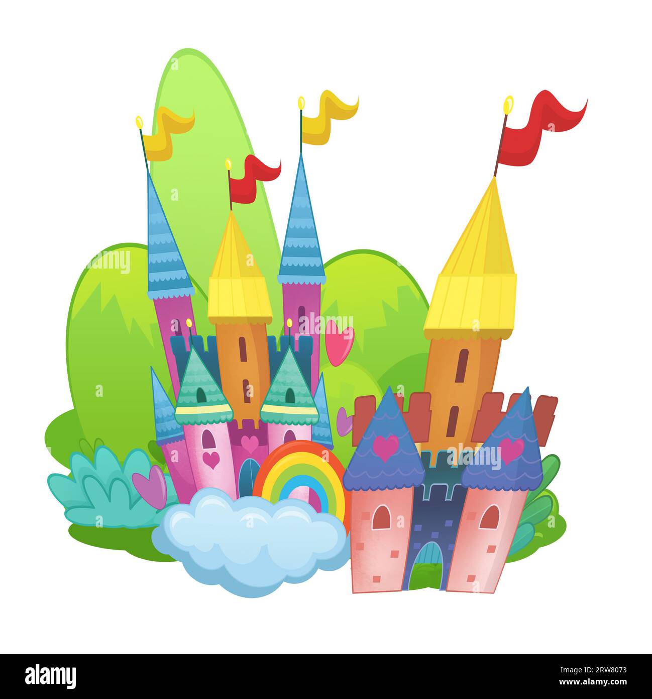 cartoon beautiful and colorful medieval castle isolated illustration ...