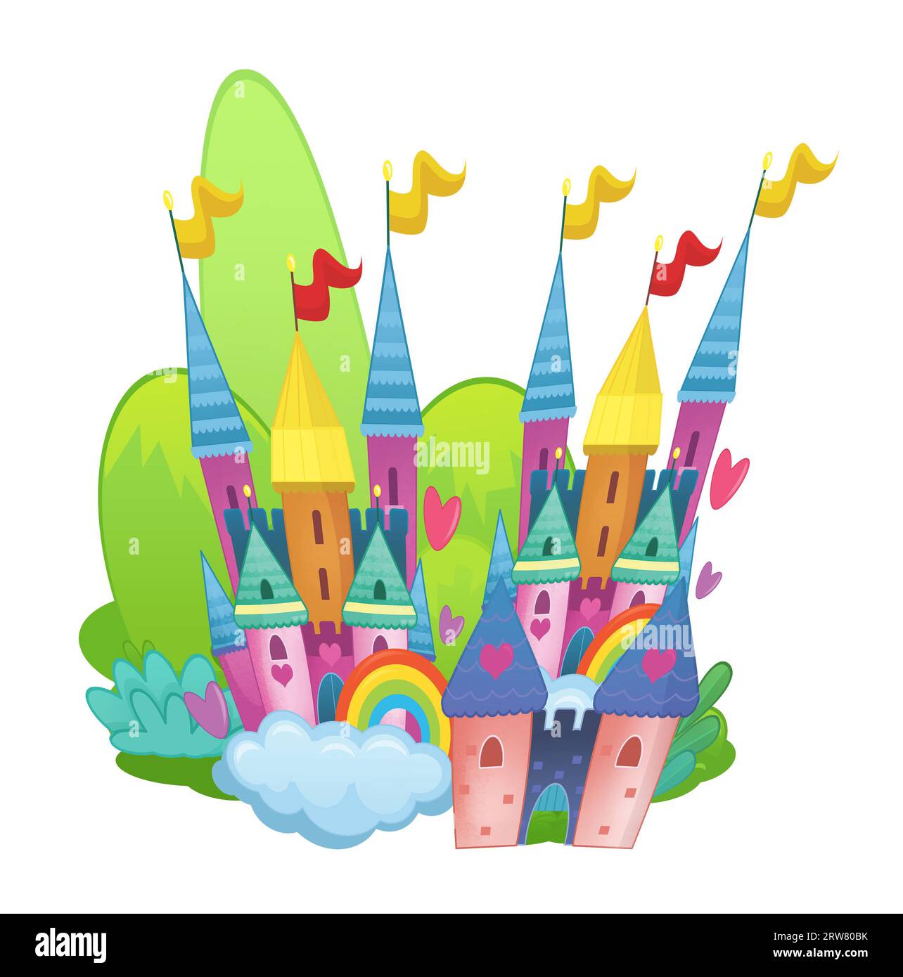 cartoon beautiful and colorful medieval castle isolated illustration ...