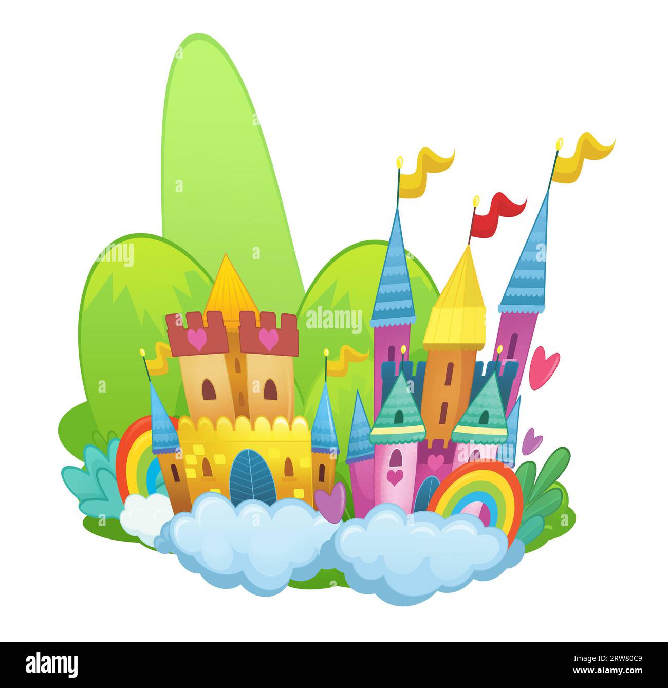 cartoon beautiful and colorful medieval castle isolated illustration ...