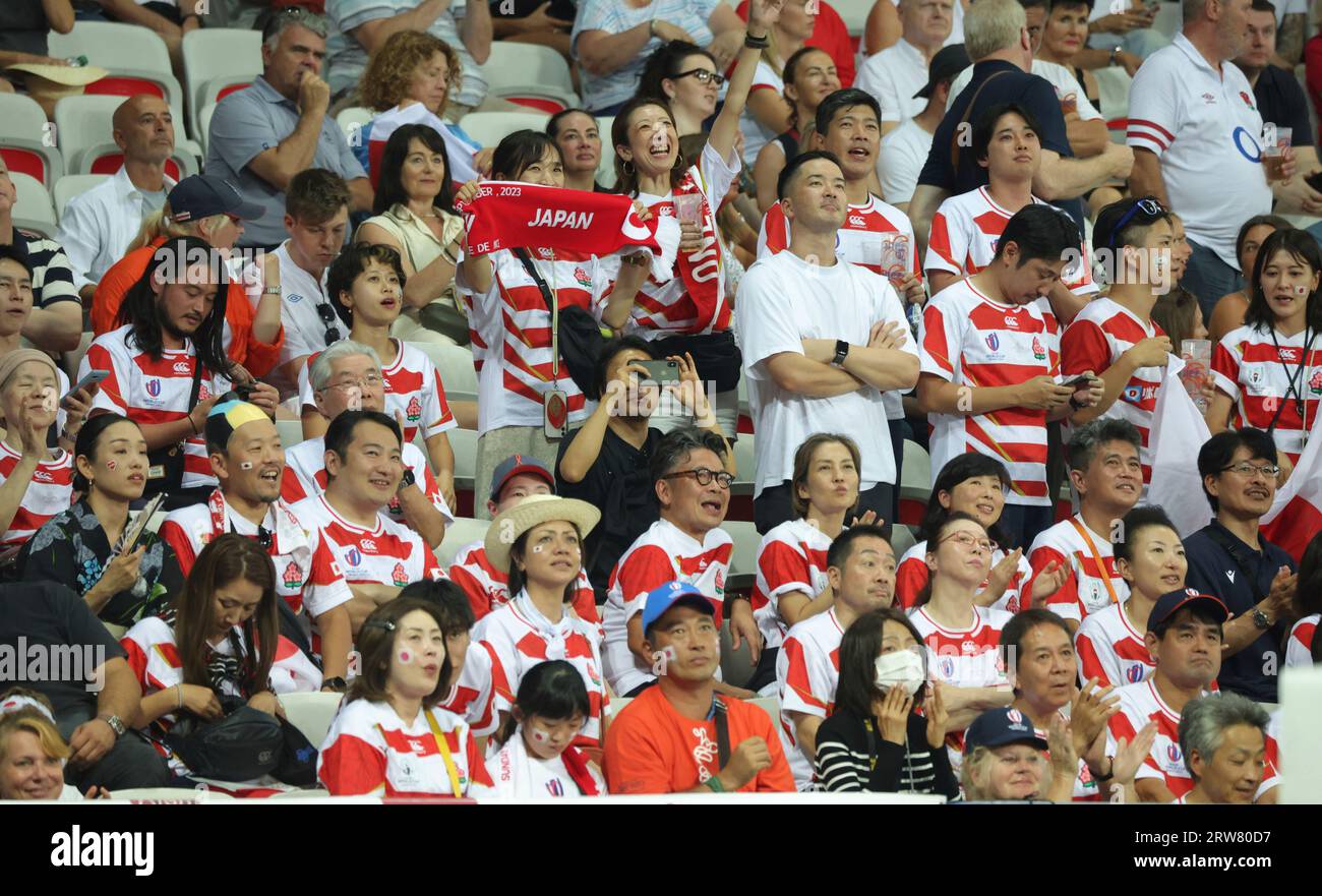 Fans of Japan national rugby union team shout encouragement during Pool ...