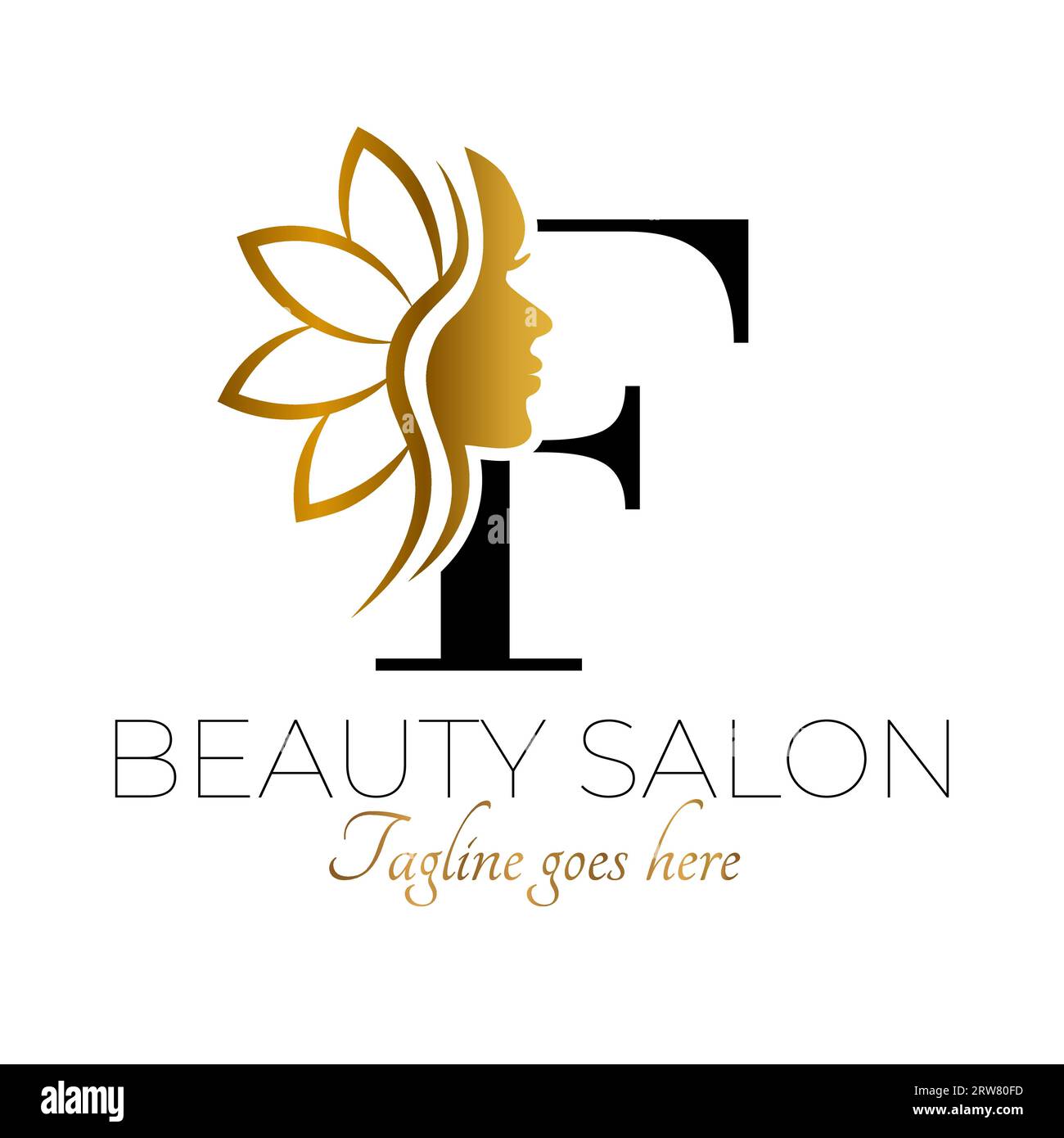 F Letter Initial Beauty Brand Logo Design in Black and Gold Stock ...
