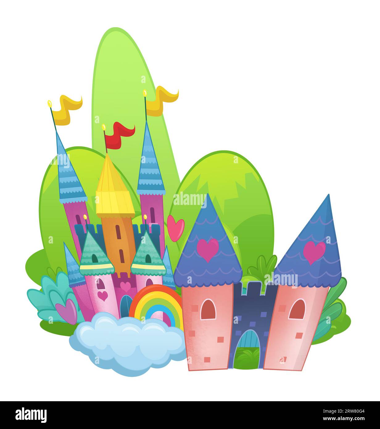 cartoon beautiful and colorful medieval castle isolated illustration ...