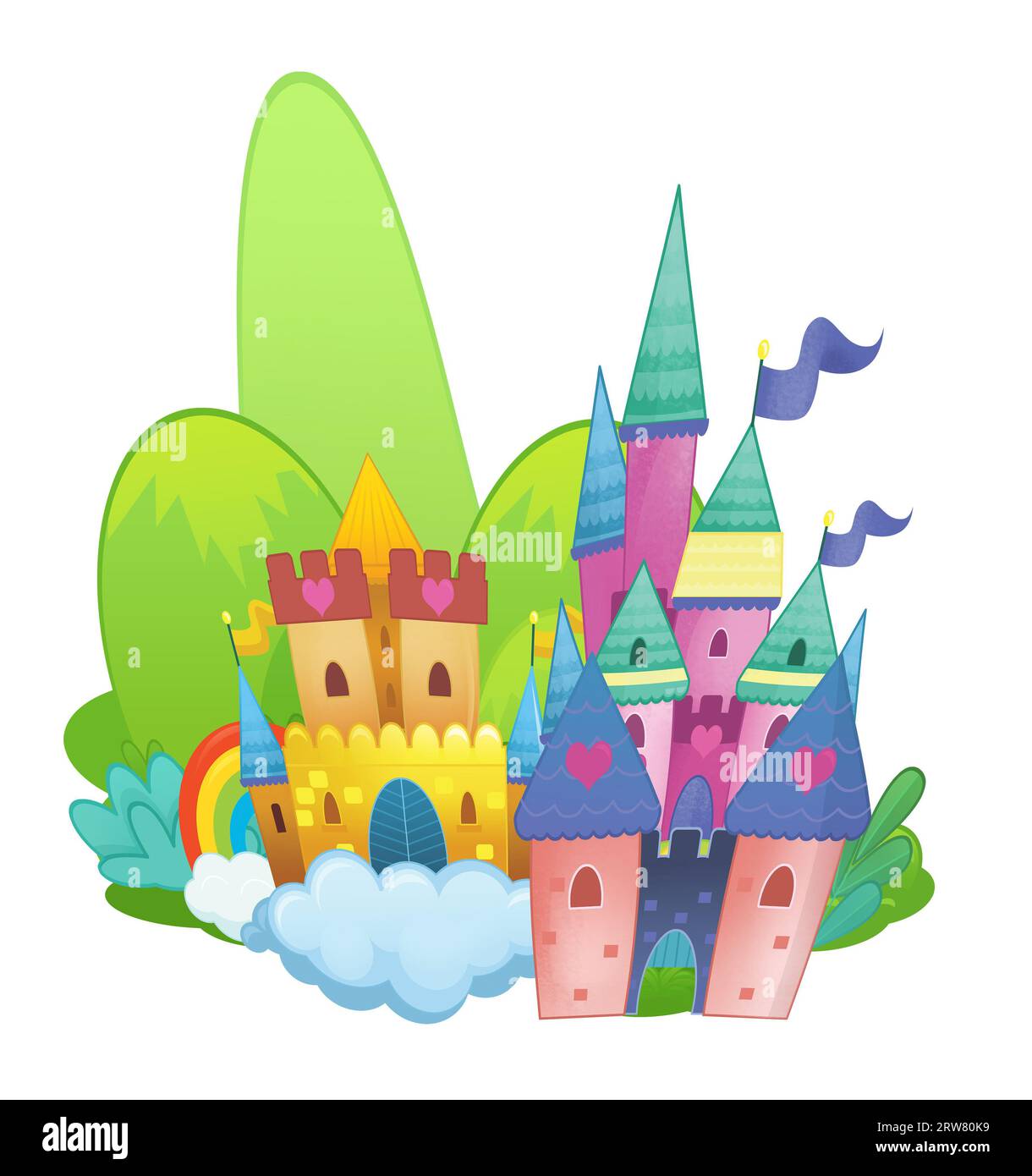 cartoon beautiful and colorful medieval castle isolated illustration ...