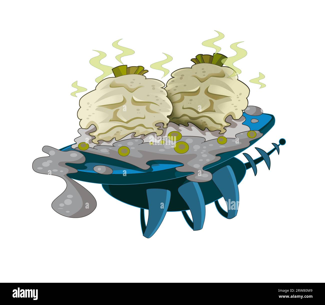 cartoon scene with funny and bizarre looking alien food ufo isolated ...