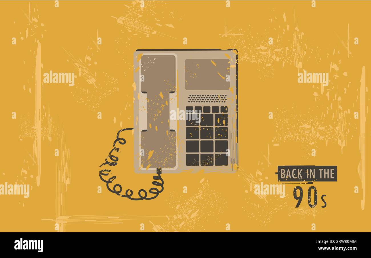 Retro background old telephone on a yellow background. Back to the 90s ...