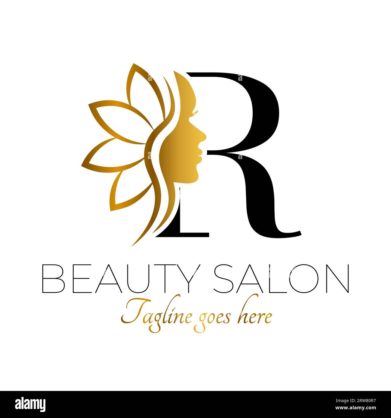 R Letter Initial Beauty Brand Logo Design in Black and Gold Stock ...