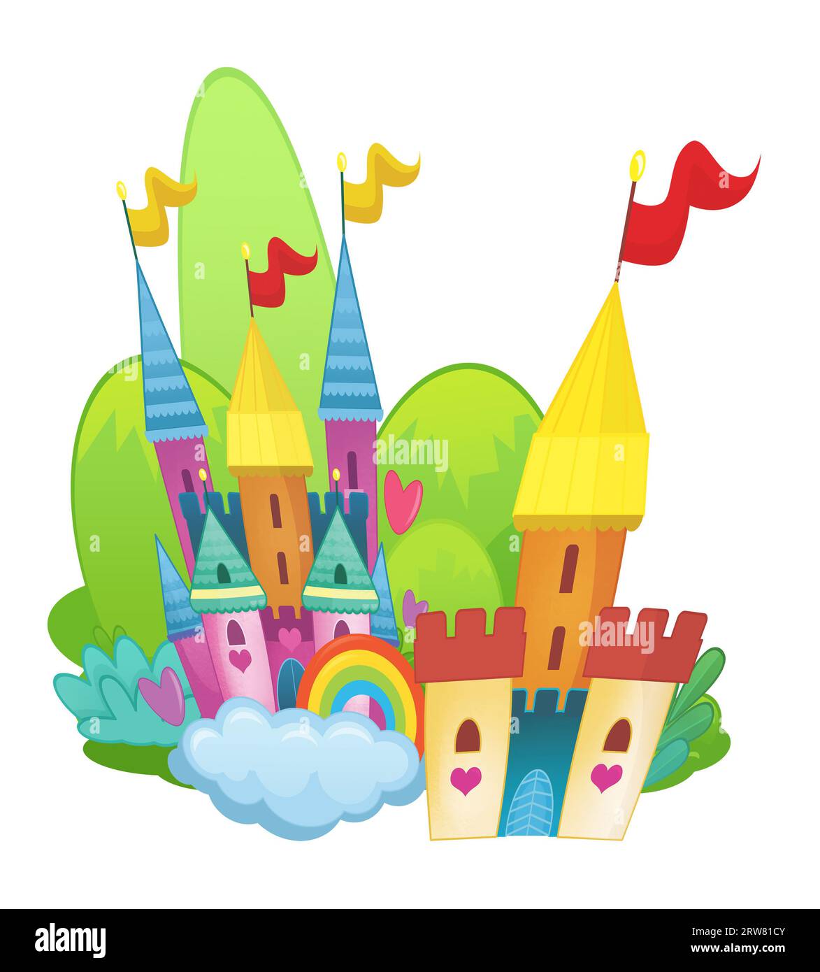 cartoon beautiful and colorful medieval castle isolated illustration ...