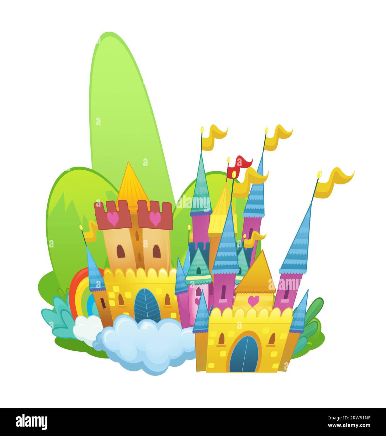cartoon beautiful and colorful medieval castle isolated illustration ...