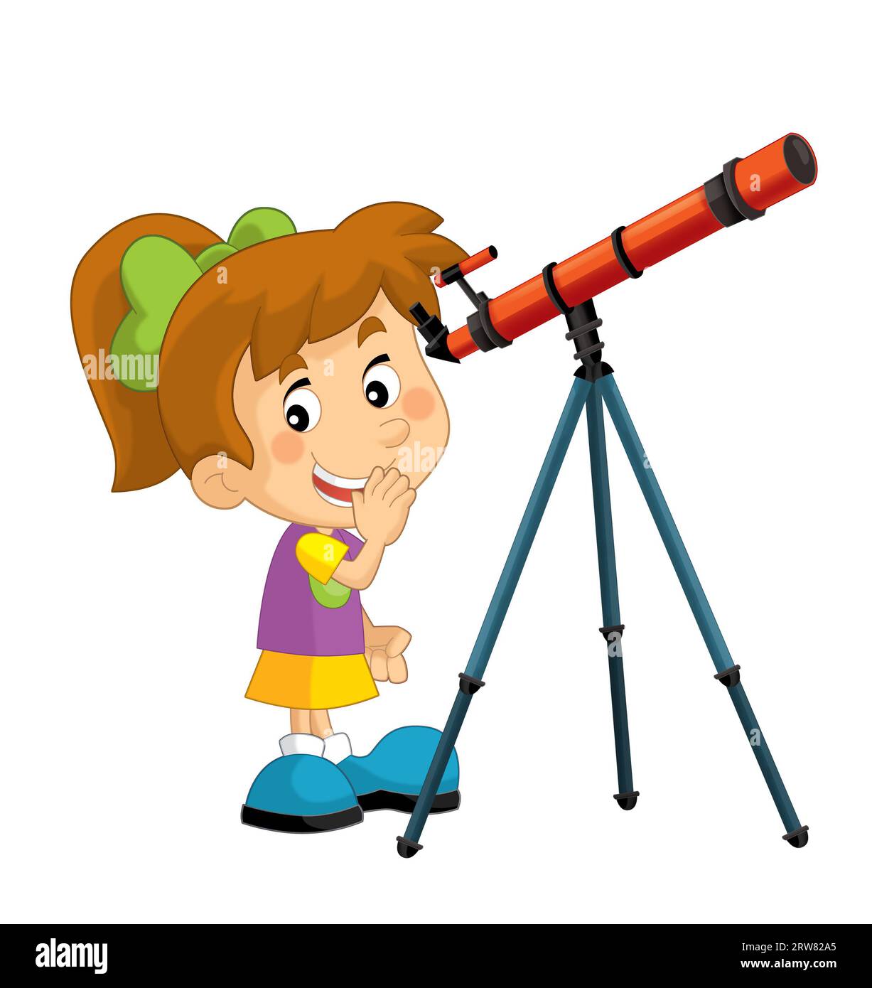 cartoon scene with colorful telescope equipement and little girl ...