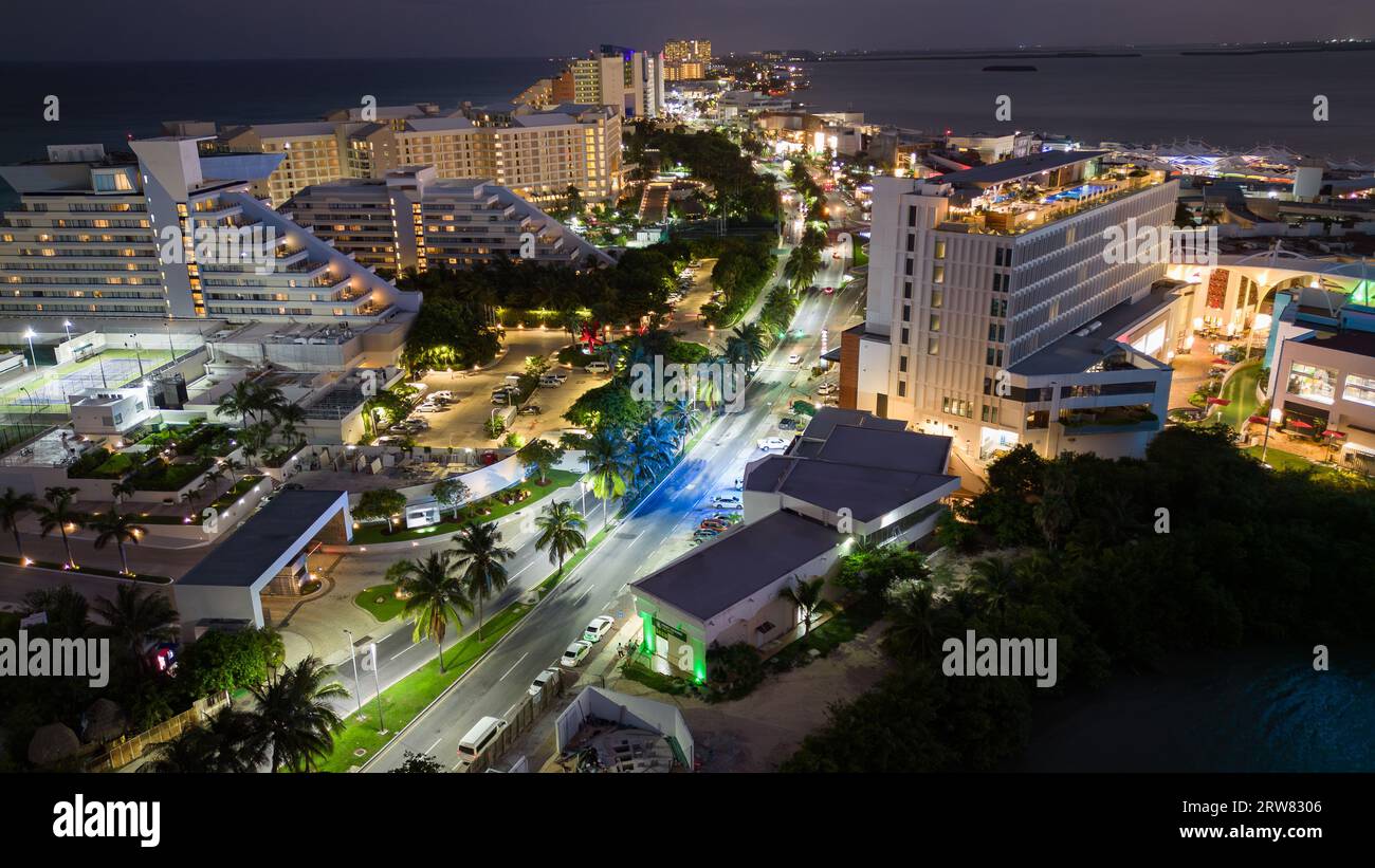 Experience a breathtaking aerial view of Kukulcán Avenue, the main ...