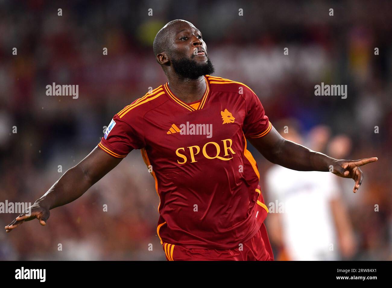 Rome, Italy. 17th Sep, 2023. Romelu Lukaku of AS Roma celebrates after ...