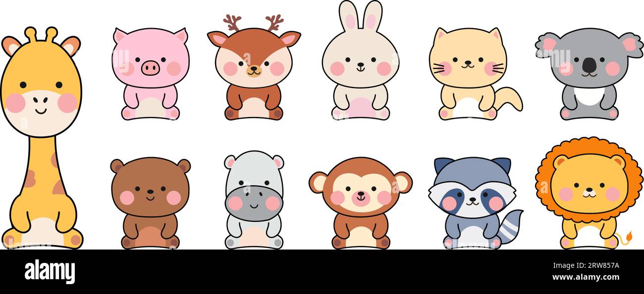 Tiny kawaii zoo animals. Cute animal, zoo characters stickers in korean ...