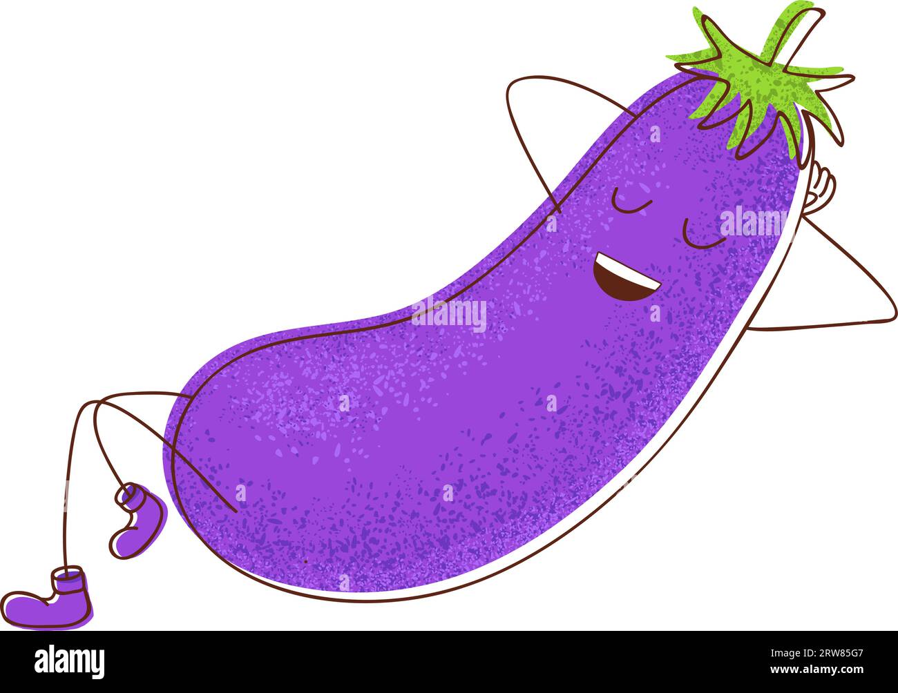 A self-assured purple eggplant character in an old-school cartoon style ...