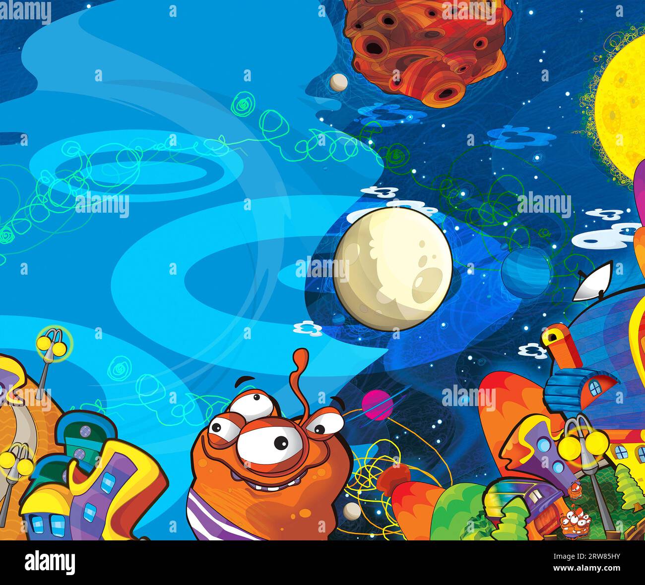 Cartoon funny colorful scene of cosmos galactic alien ufo isolated ...