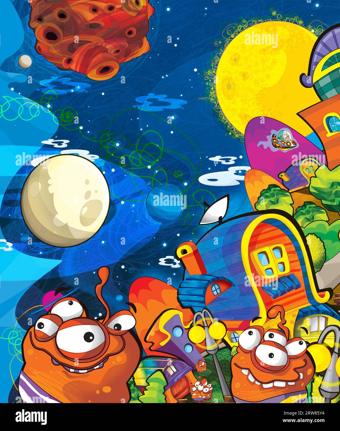 Cartoon funny colorful scene of cosmos galactic alien ufo isolated ...