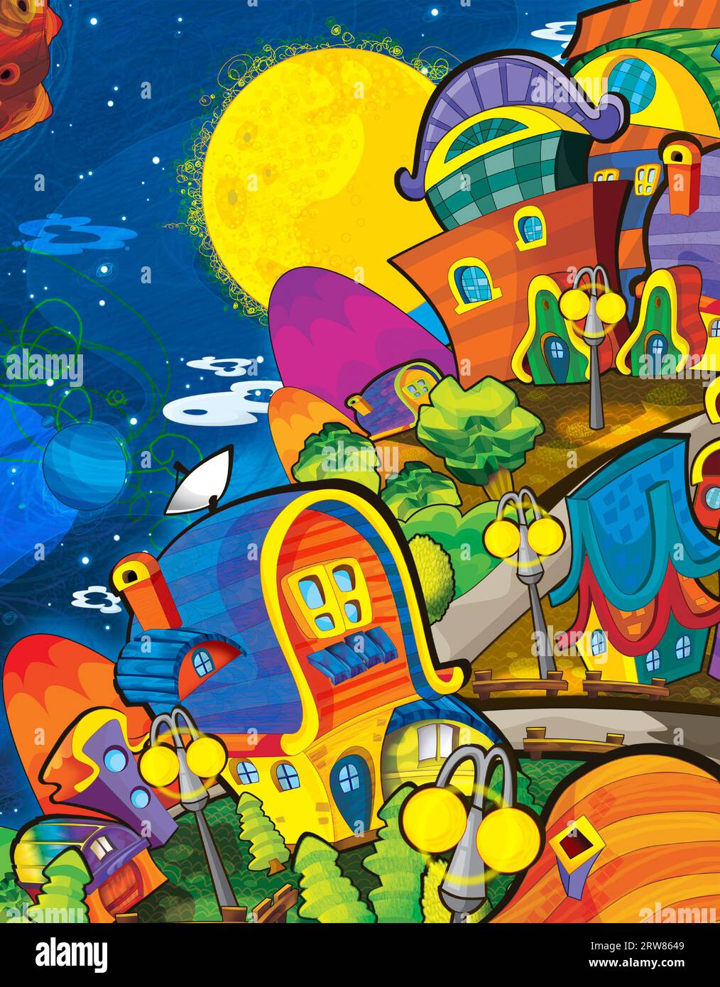 Cartoon funny colorful scene of cosmos galactic alien ufo isolated ...