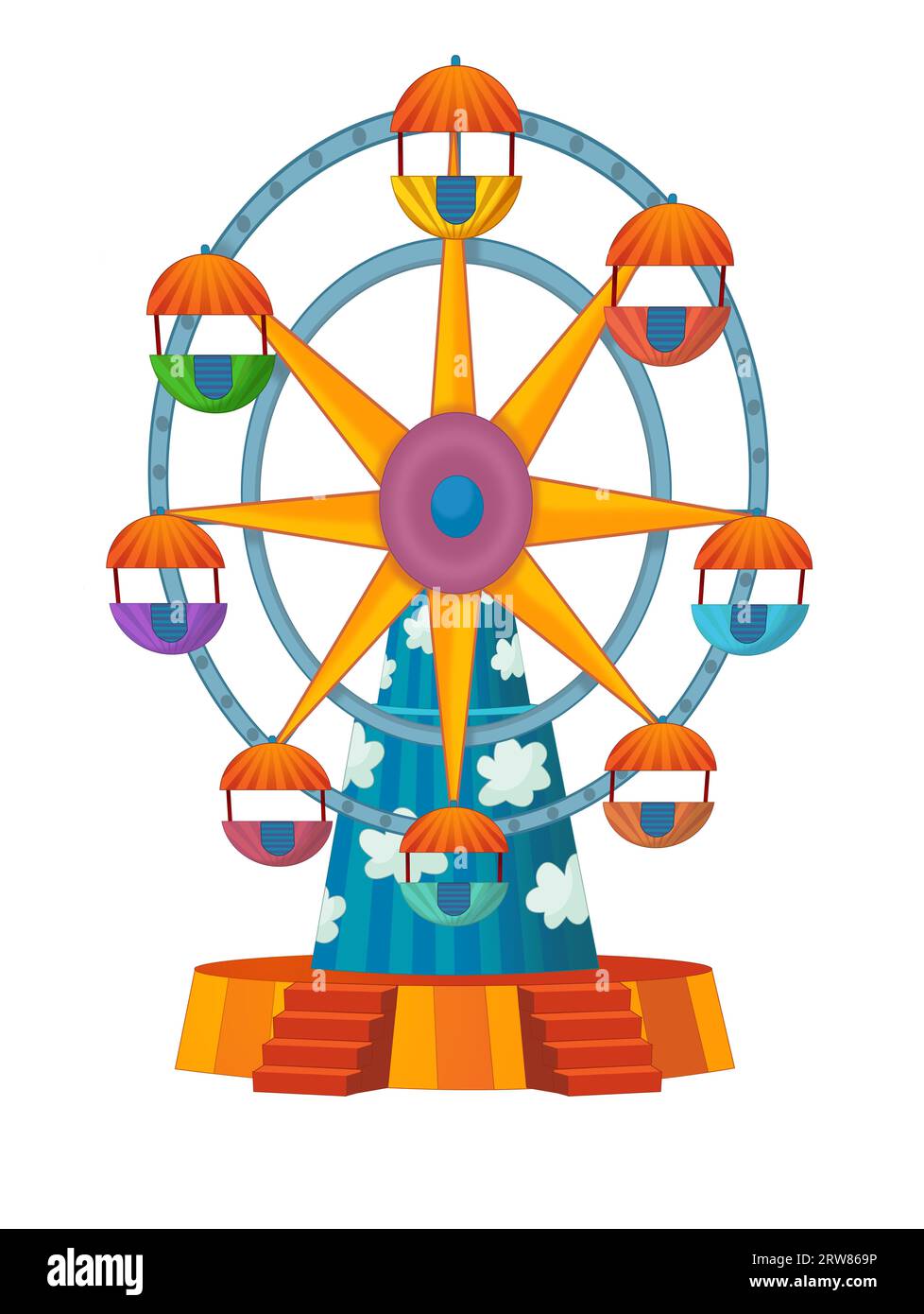 cartoon scene with colorful funfair element carousel isolated ...