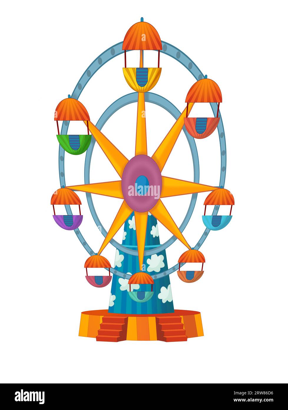 cartoon scene with colorful funfair element carousel isolated ...