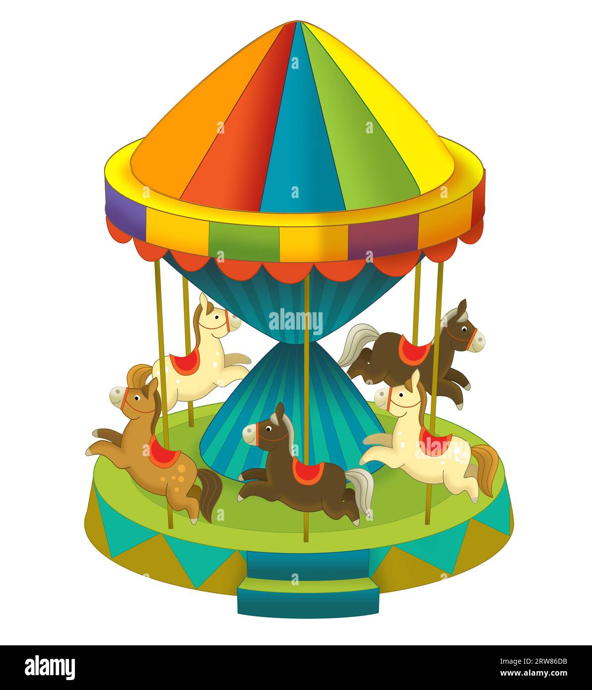 cartoon scene with colorful funfair element carousel isolated ...