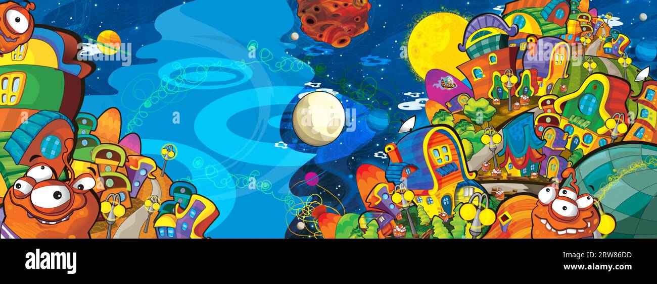 Cartoon funny colorful scene of cosmos galactic alien ufo isolated ...
