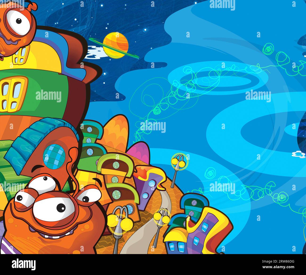 Cartoon funny colorful scene of cosmos galactic alien ufo isolated ...