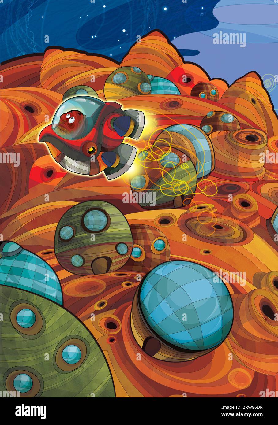 Cartoon funny colorful scene of cosmos galactic alien ufo isolated ...