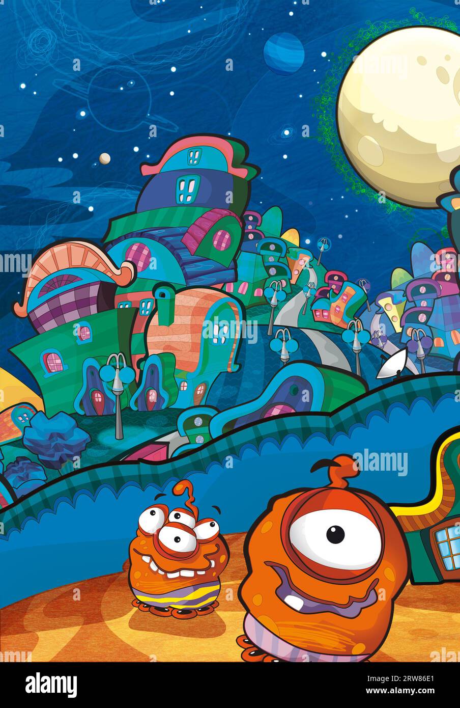 Cartoon funny colorful scene of cosmos galactic alien ufo isolated ...