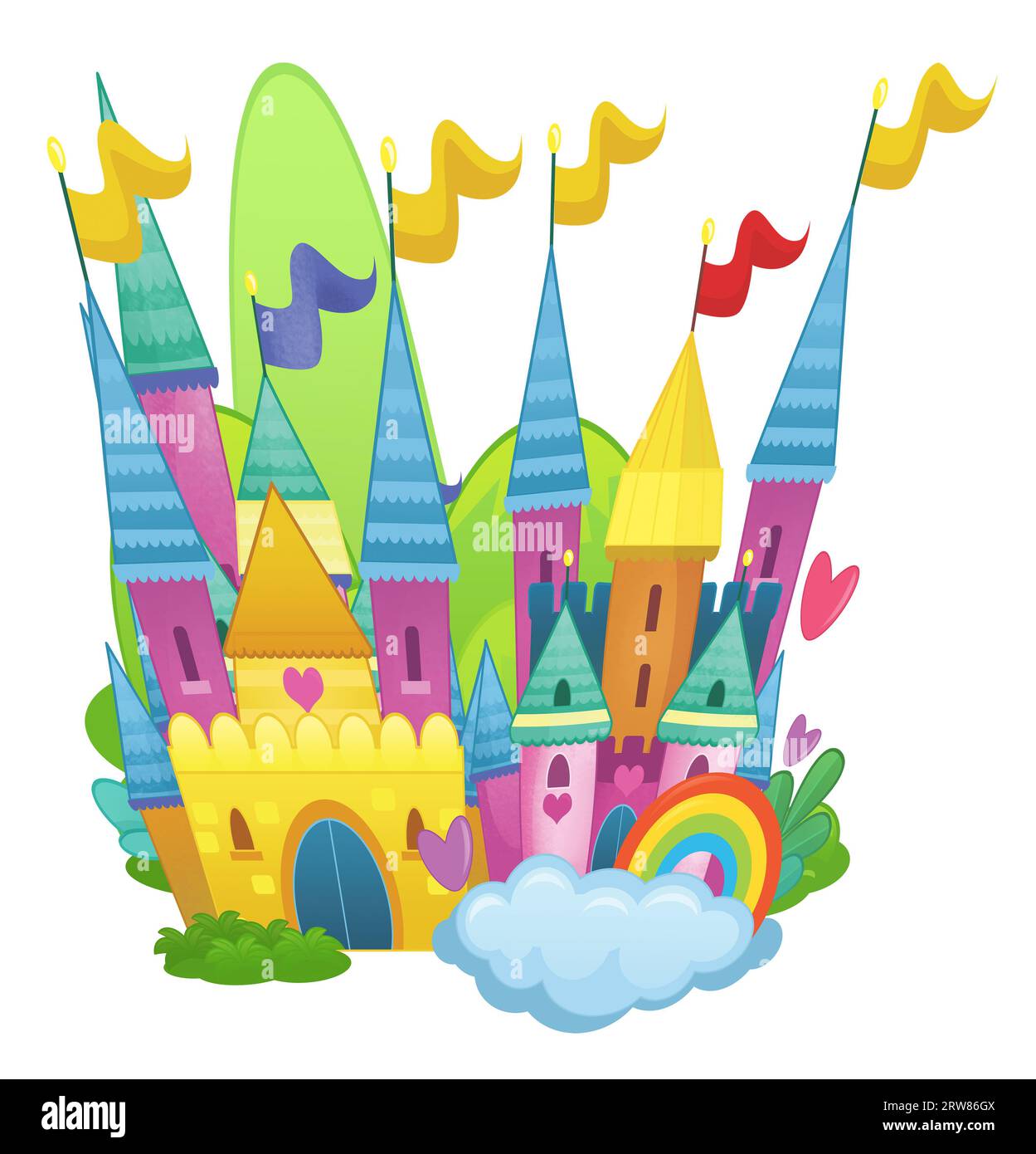 cartoon beautiful and colorful medieval castle isolated illustration ...