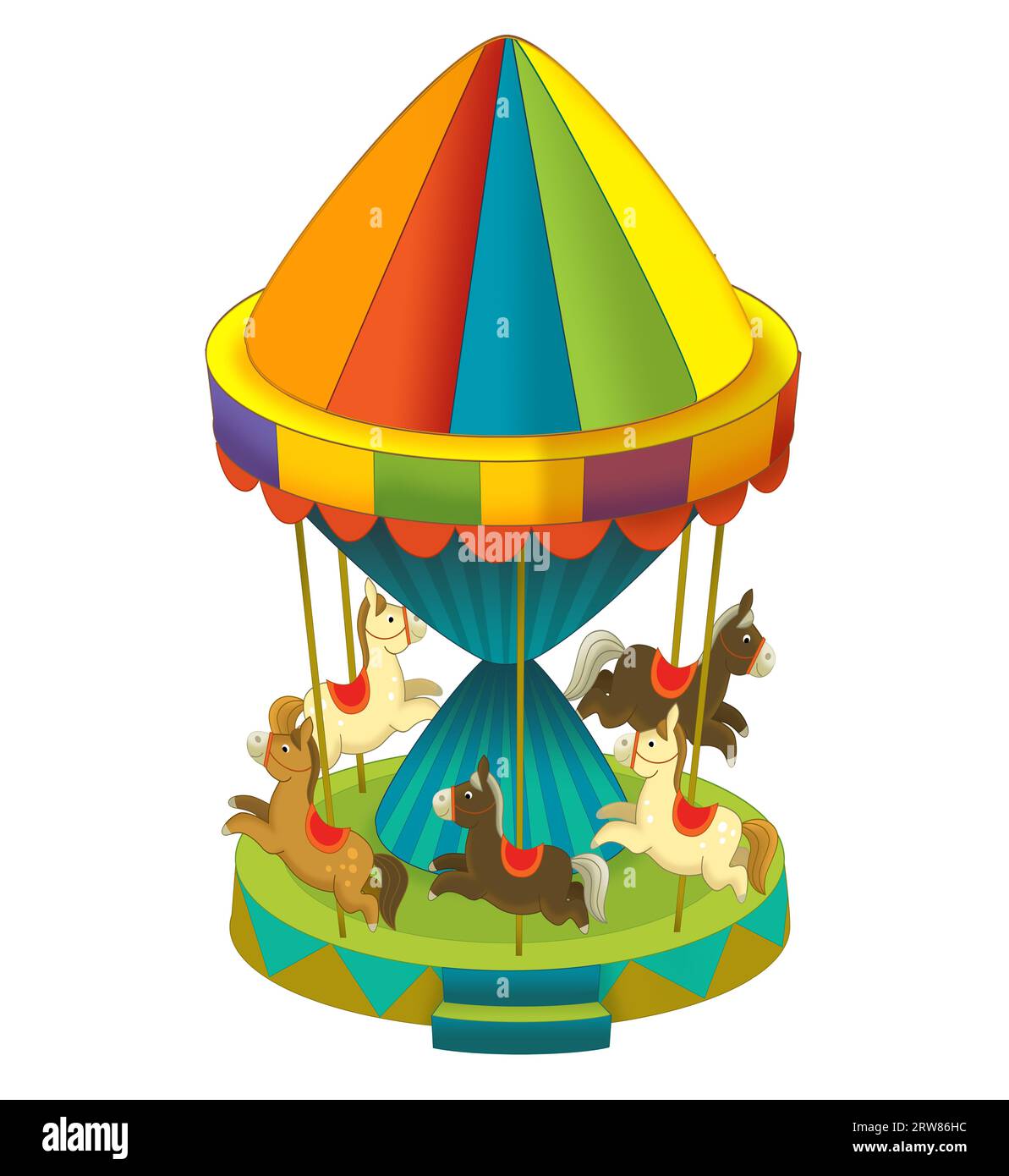 cartoon scene with colorful funfair element carousel isolated ...