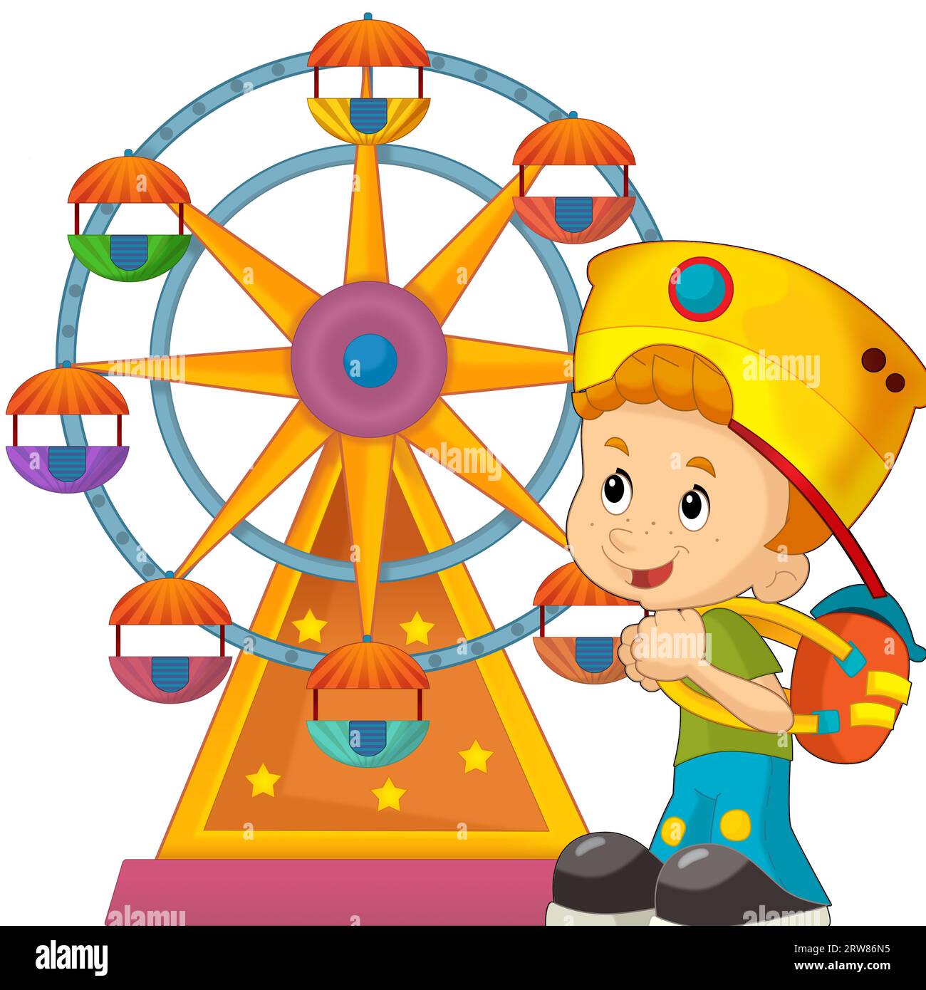 cartoon scene with kids playing at funfair amusement park or playground ...
