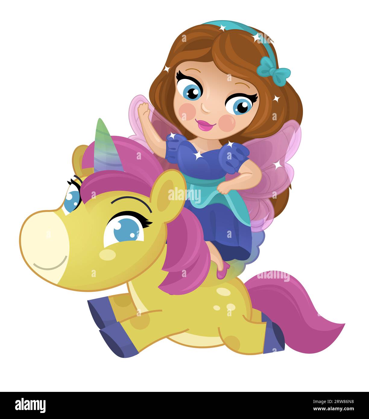 cartoon scene with princess sorceress riding on flying horse pegasus ...