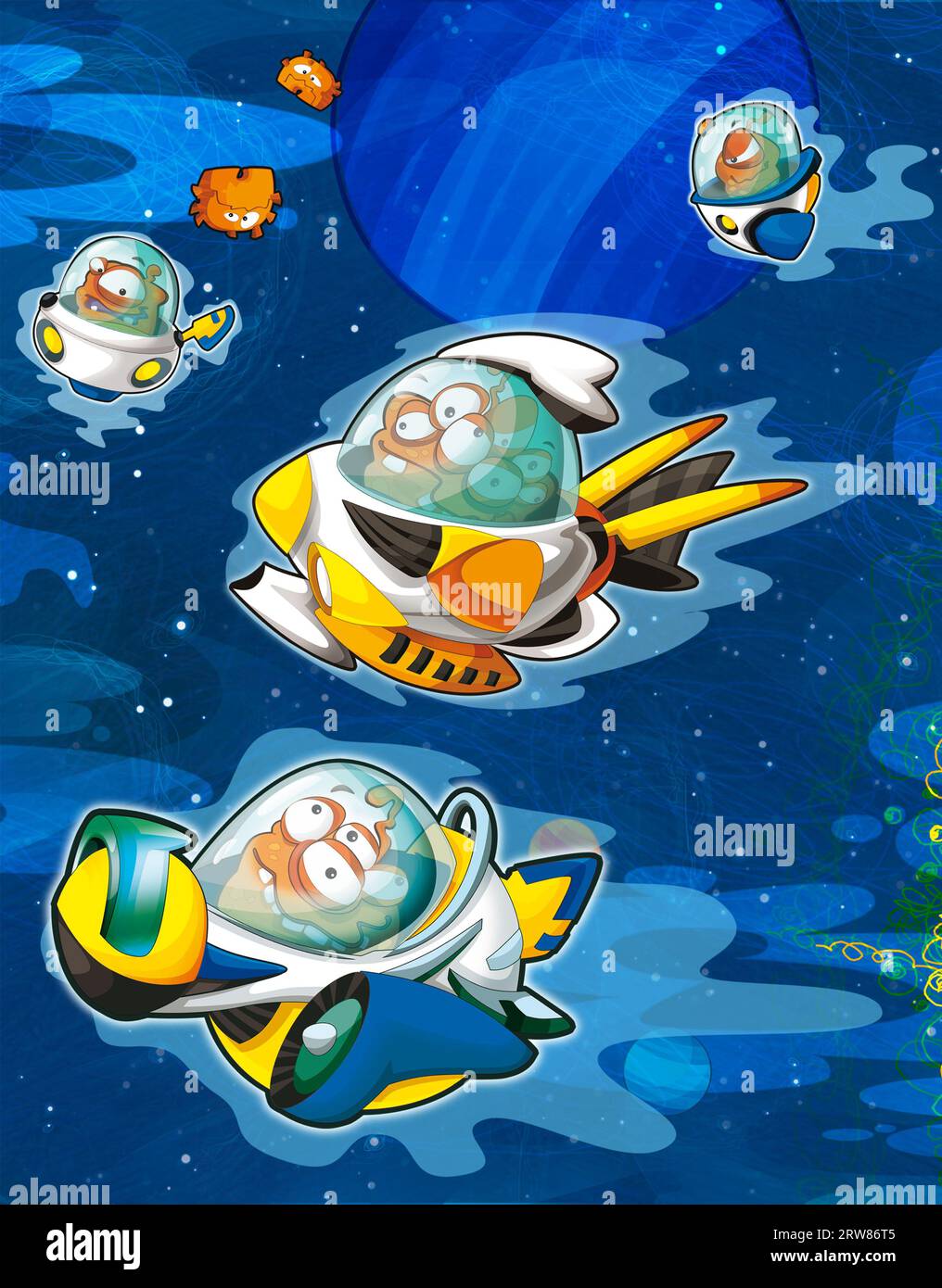 Cartoon funny colorful scene of cosmos galactic alien ufo isolated ...