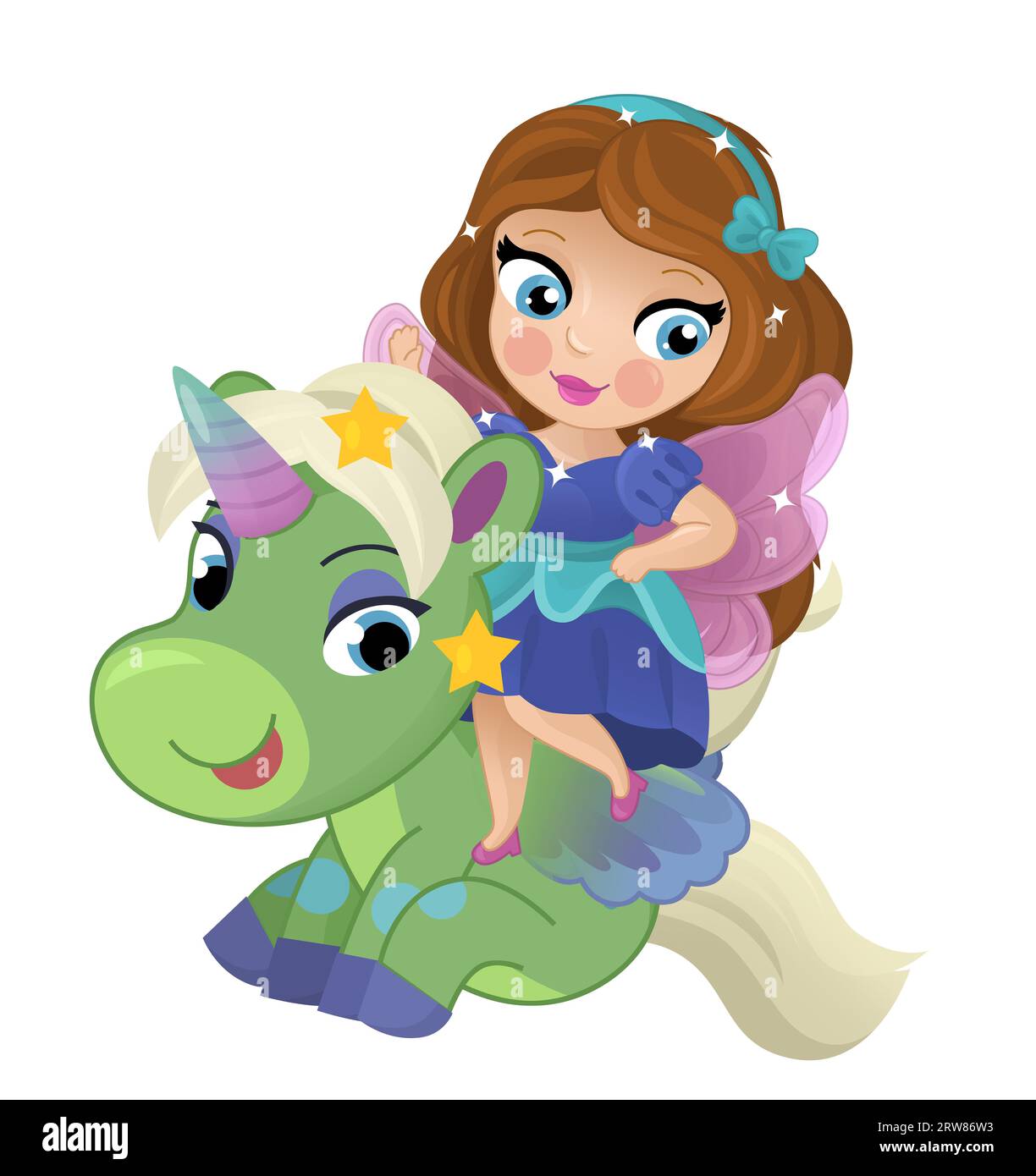 cartoon scene with princess sorceress riding on flying horse pegasus ...