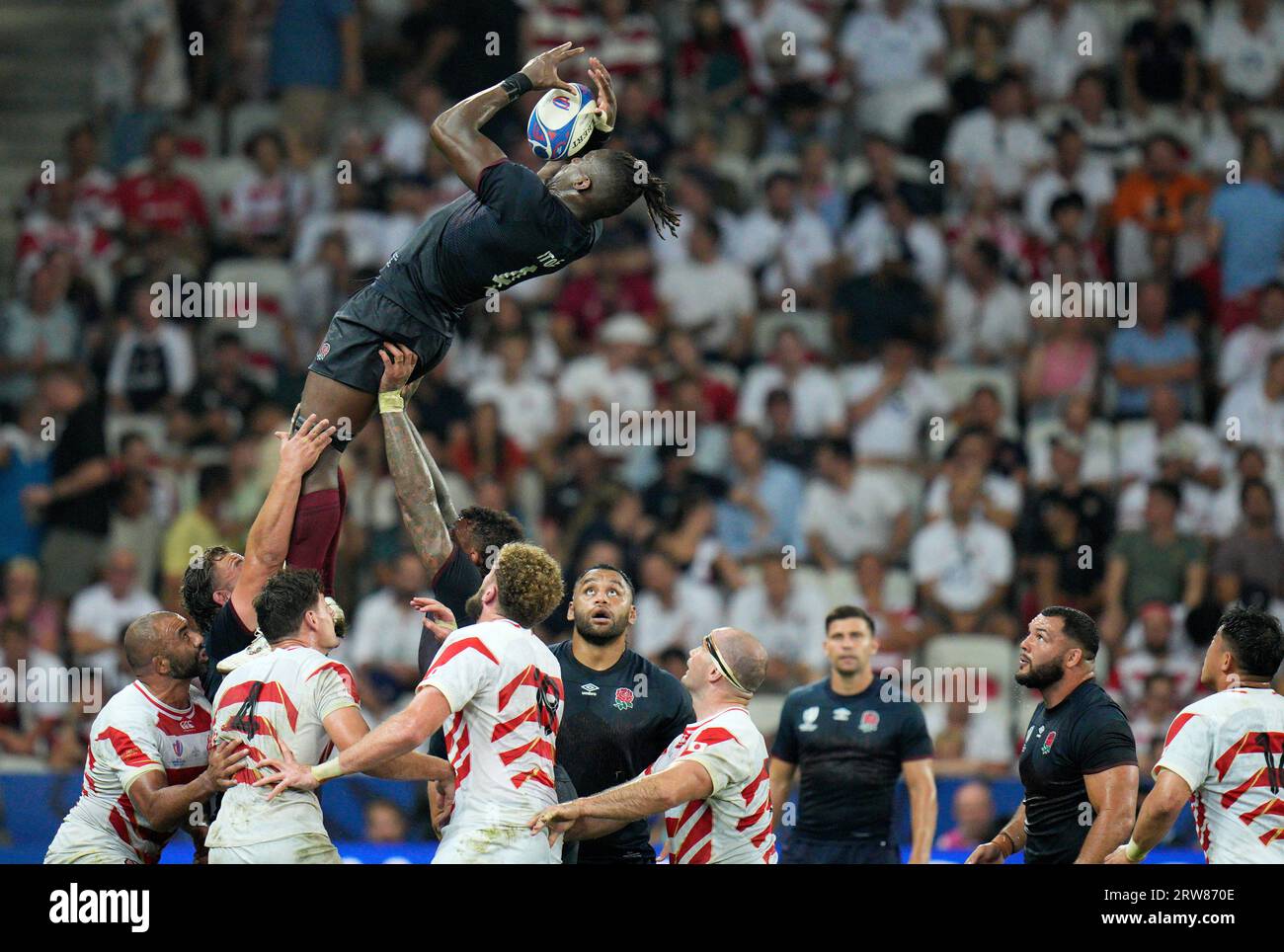 England's Maro Itoje wins a line out during the Rugby World Cup Pool D ...