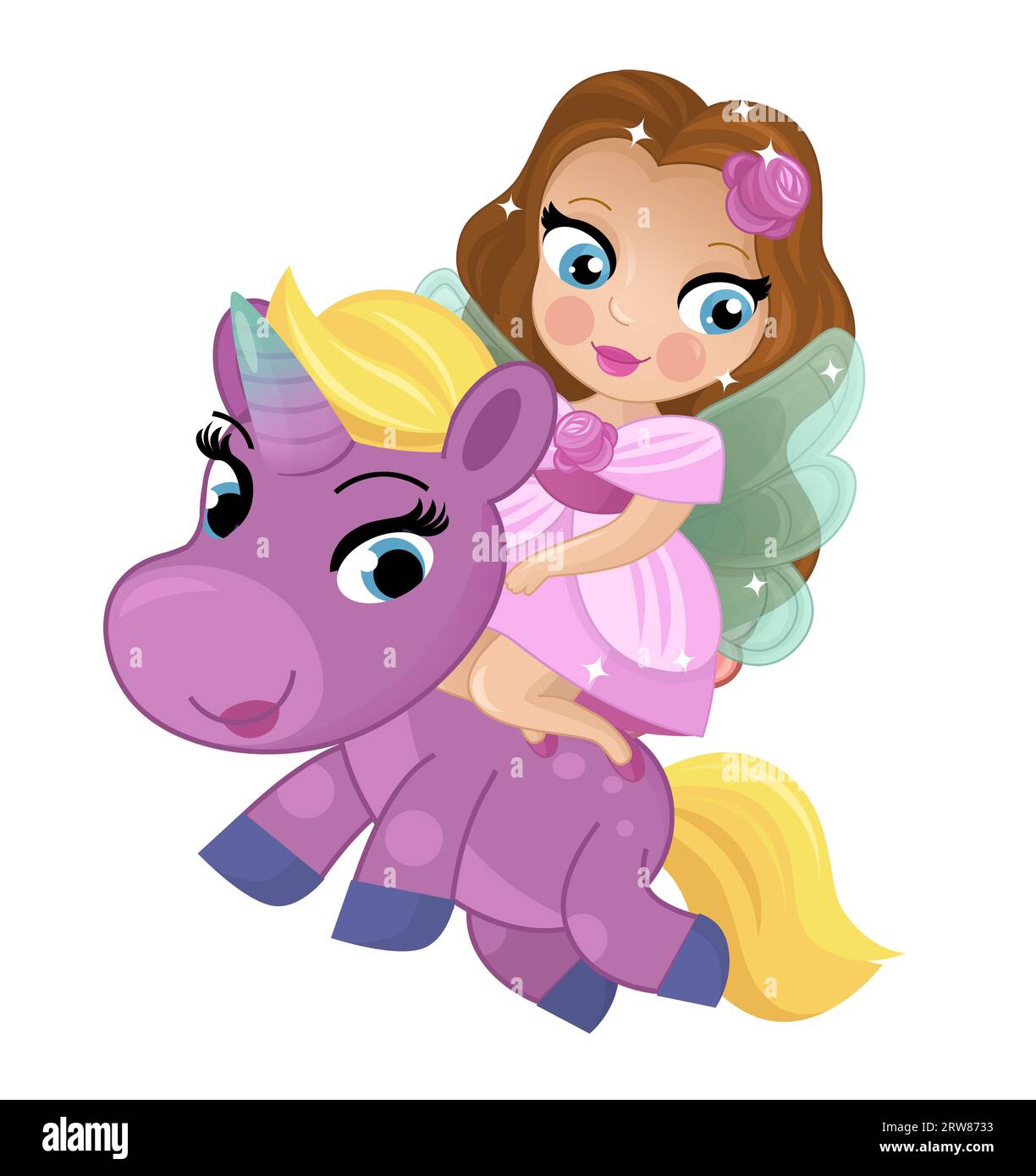 cartoon scene with princess sorceress riding on flying horse pegasus ...