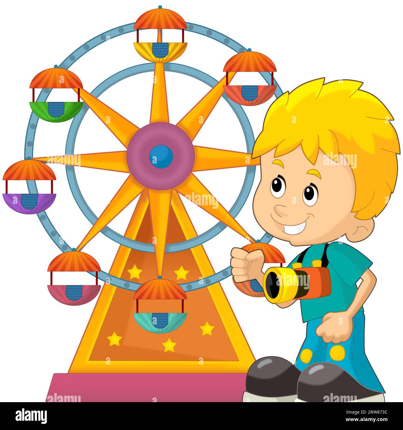 cartoon scene with kids playing at funfair amusement park or playground ...