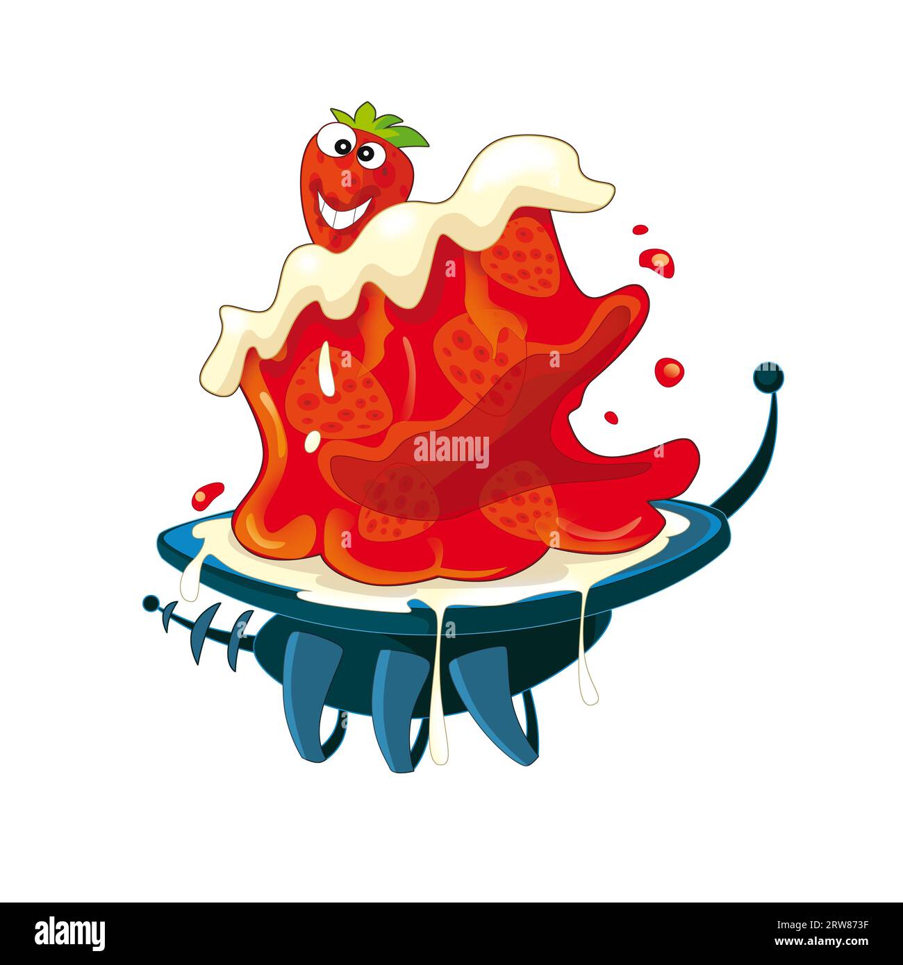 cartoon scene with funny and bizarre looking alien food ufo isolated ...