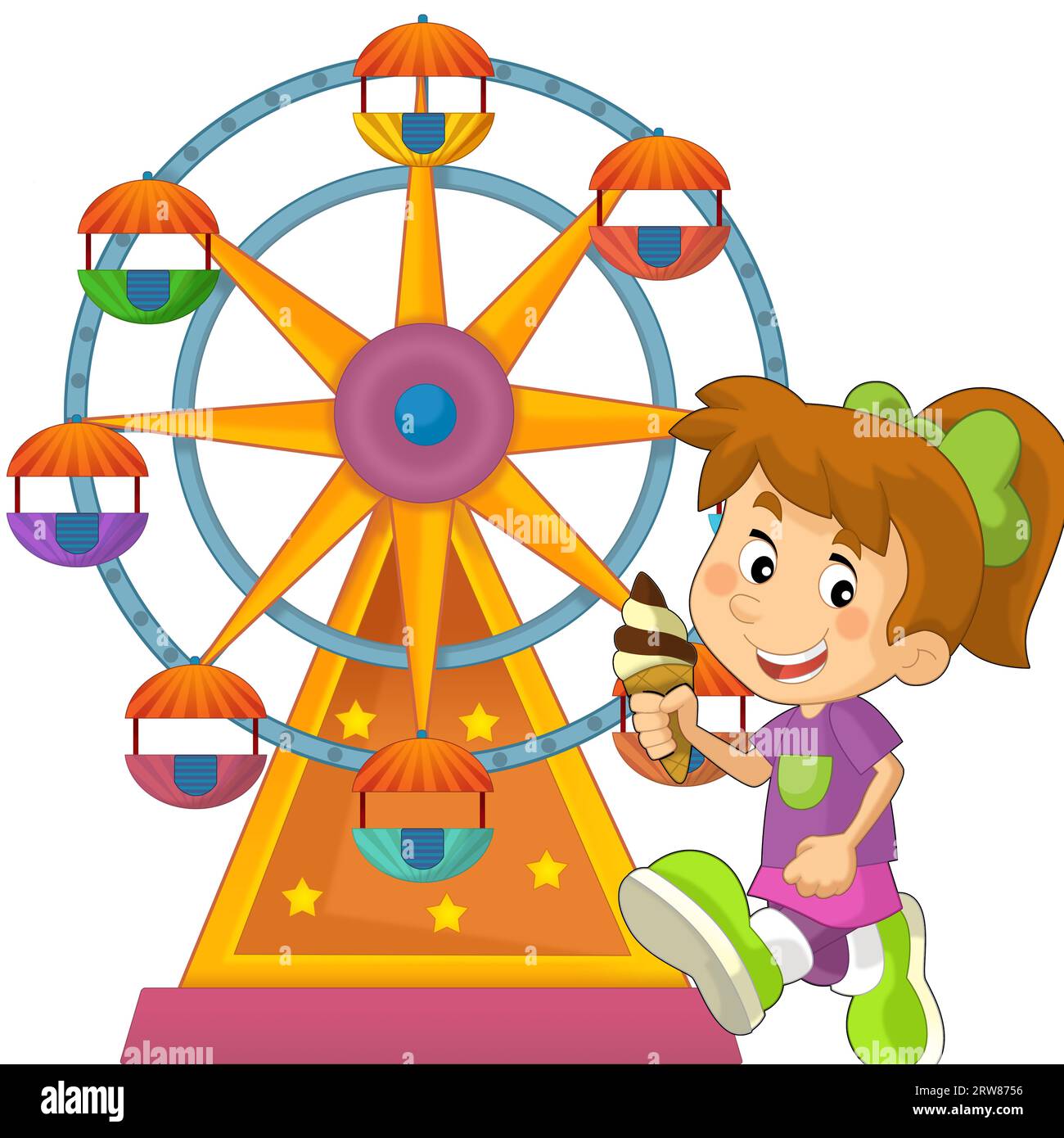 cartoon scene with kids playing at funfair amusement park or playground ...