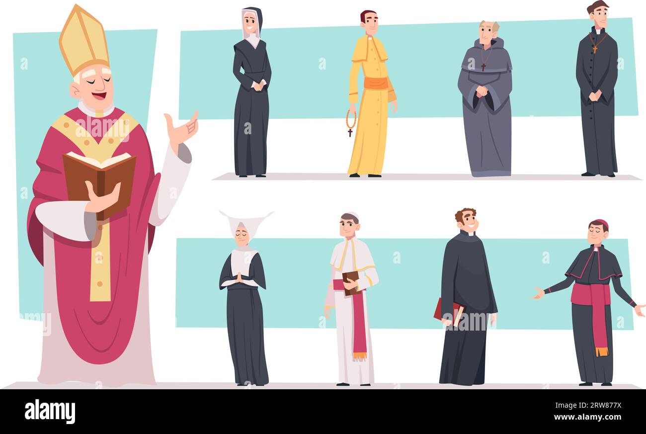 Religion characters. Authentic people from catholic church exact vector ...