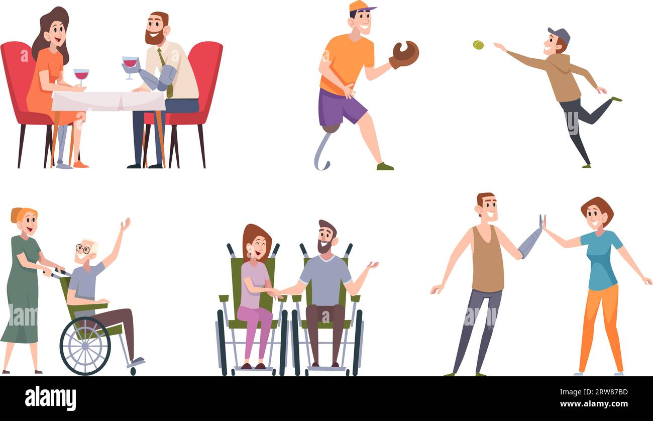 Disabled people. Social activity of disabled characters family happy ...