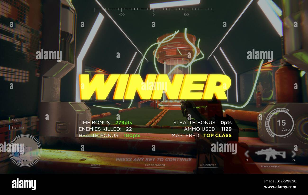 Gamer receiving winner screen after killing all enemies and finishing ...