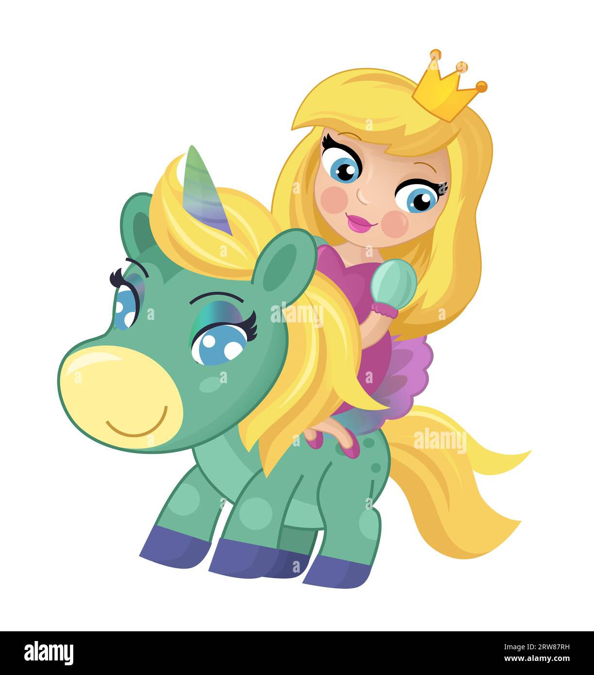 cartoon scene with princess sorceress riding on flying horse pegasus ...