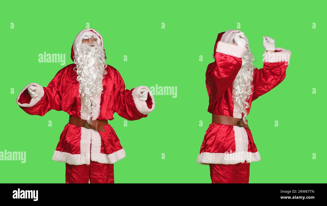 Santa choirmaster conducting orchestra, musical chief accompany music ...