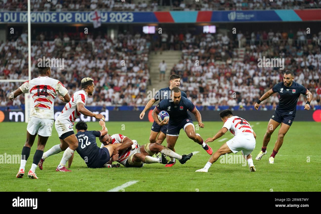 England's Ollie Lawrence in action during the Rugby World Cup 2023 ...