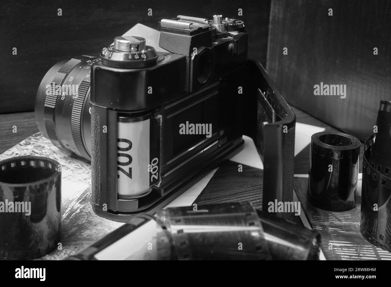Old vintage camera with back cover open for close up film replacement ... Old vintage camera with back cover open for close up film replacement ...