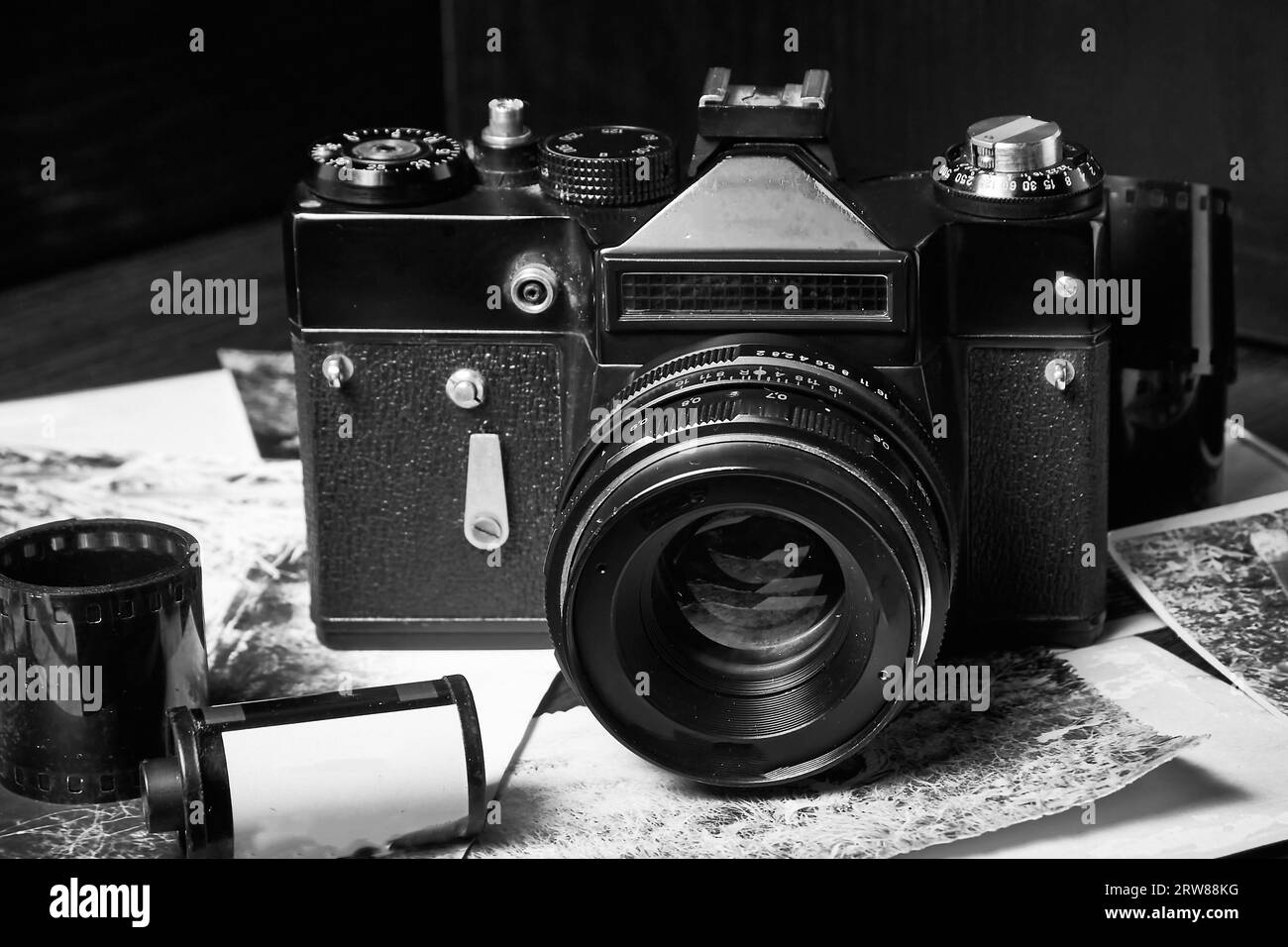 Old vintage camera, close-up, rolls of film, old photos, floating focus ...